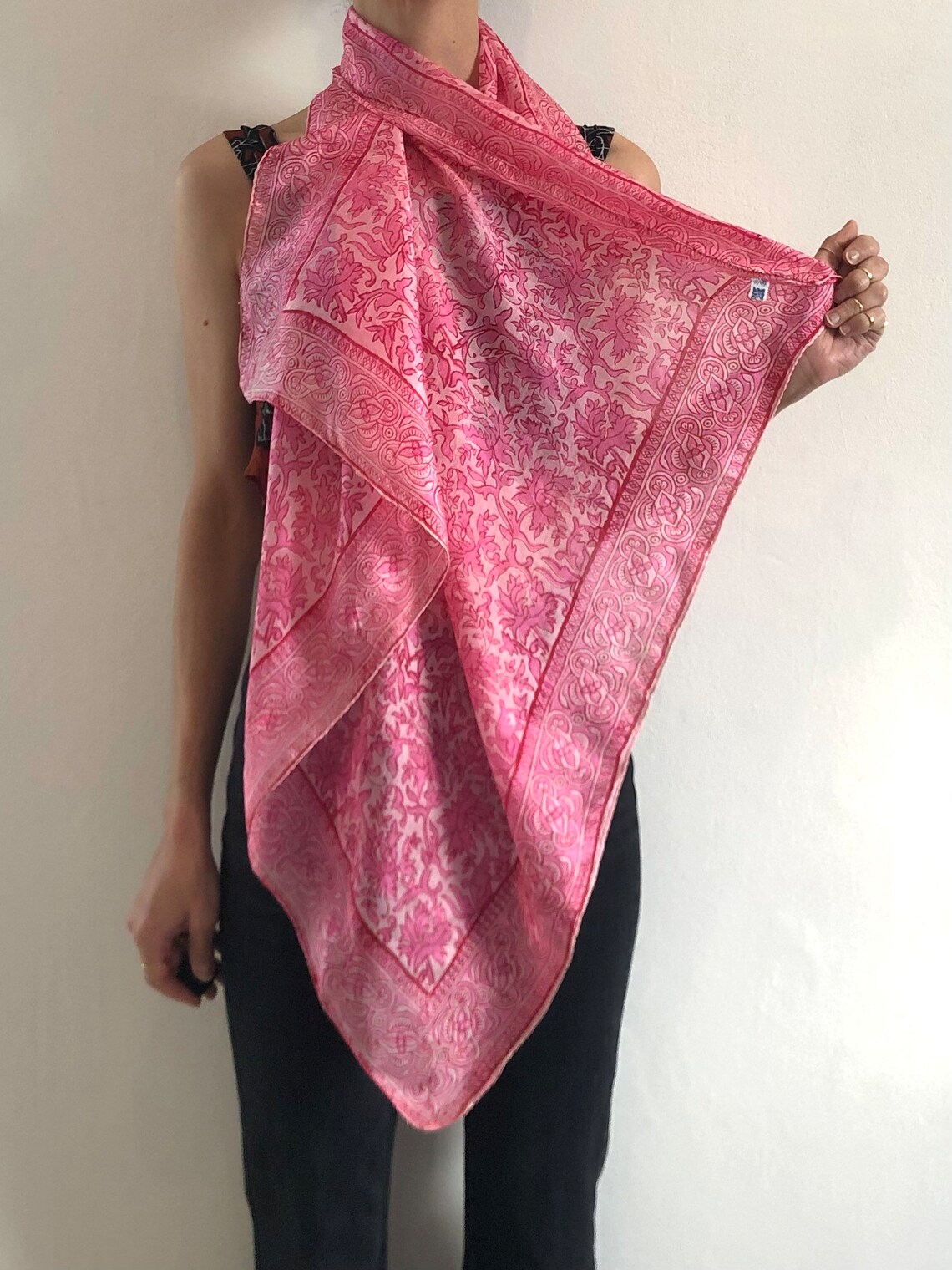 70's Silk Indian Gauze Block Print Hot Pink Boho Hippy - Etsy