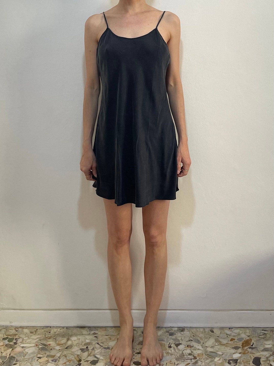 90s Black Sand Washed Silk Bias Cut Minimalist Slip Dress - Etsy