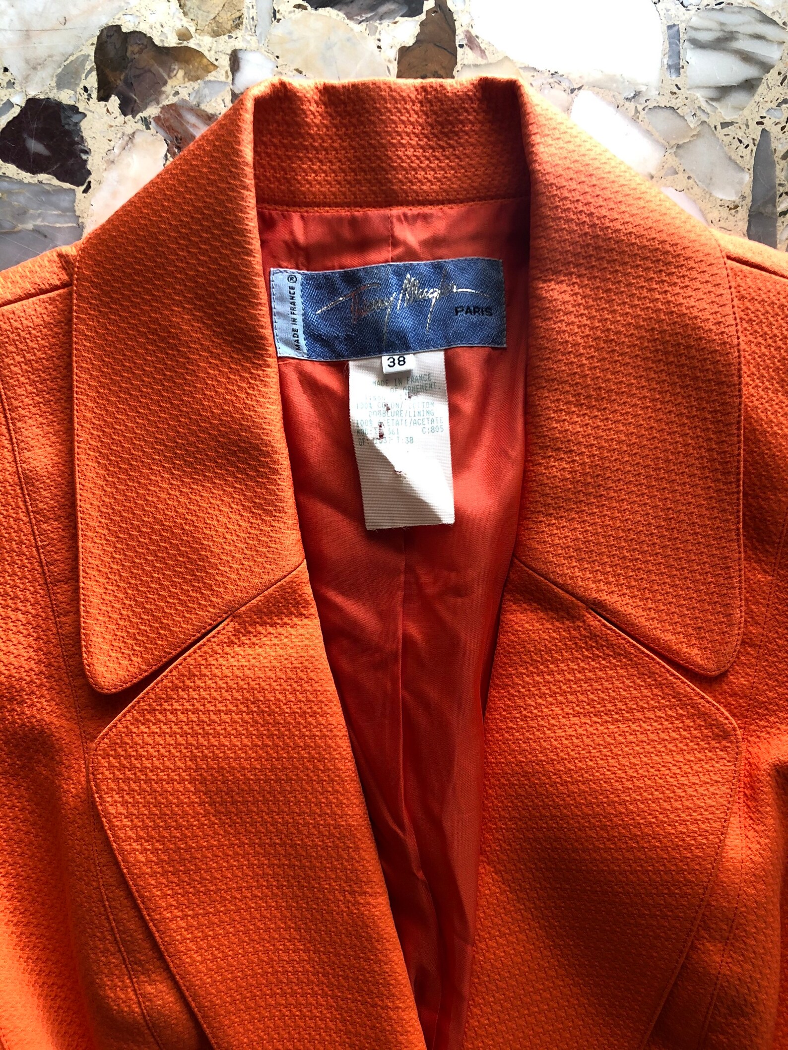 80s Mugler Orange Sailor Button Short Sleeve Hourglass Fitted Jacket ...