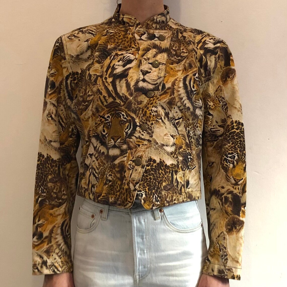 80s Kenzo Jeans Tiger Animal Print Denim Asymmetrical Cropped Jacket - Etsy