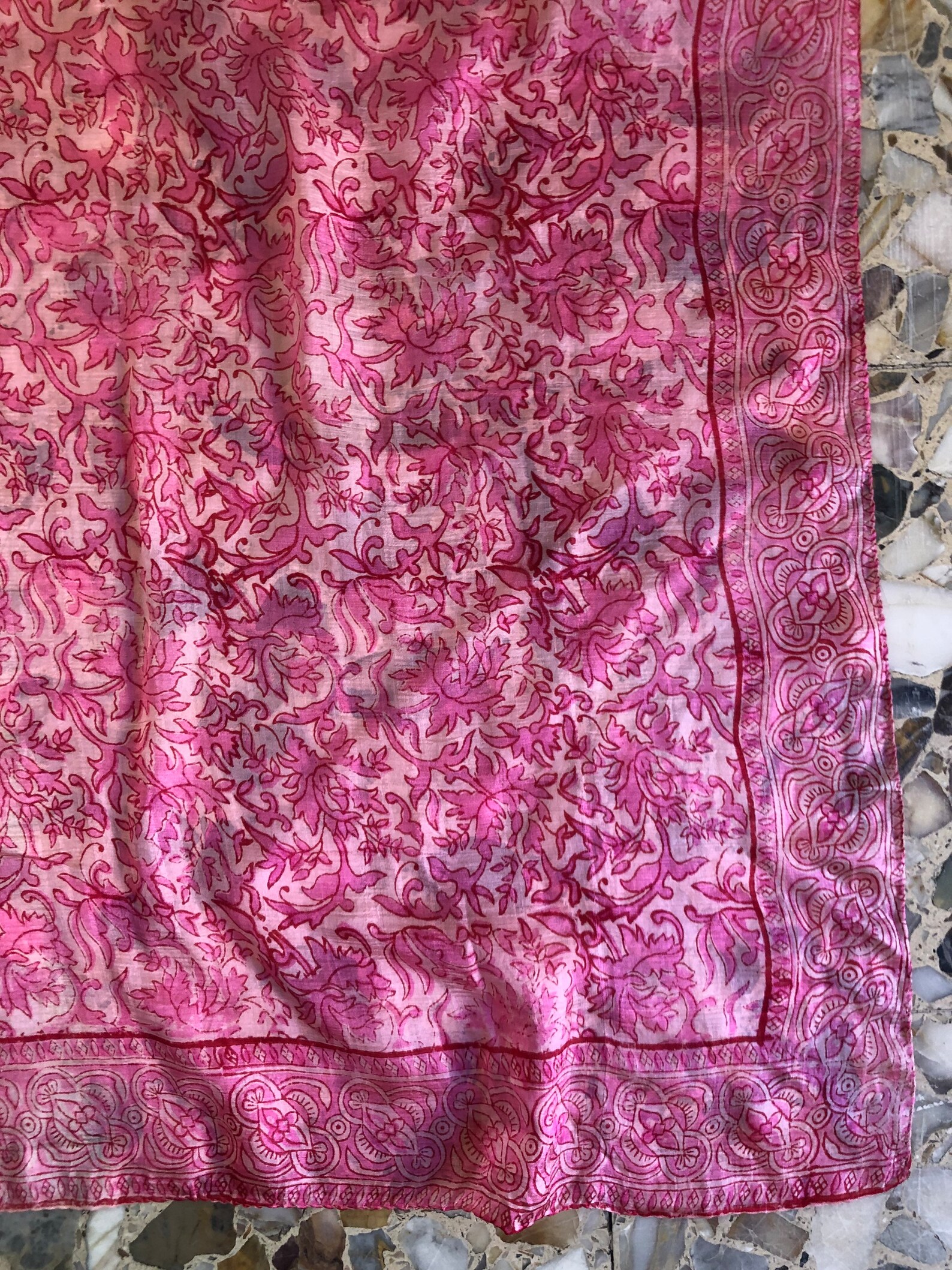 70's Silk Indian Gauze Block Print Hot Pink Boho Hippy - Etsy