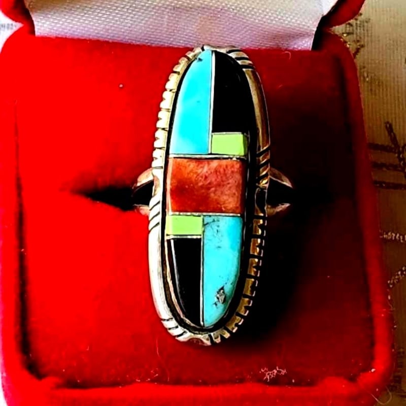 Vintage Inlay Zuni Ring - Etsy