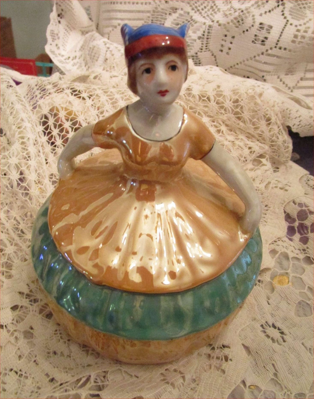 Noritake Style Lush Lusterware Vanity Jar jazzy Japanese DECO Dresser ...