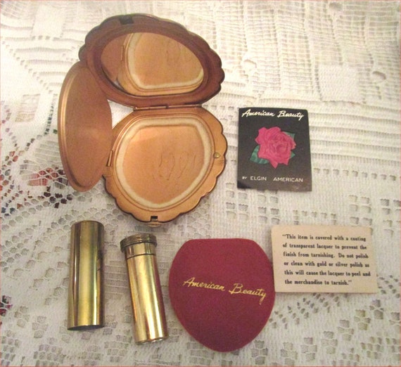 RARE! Glam WALLET Elgin/American Beauty Compact & Lip… - Gem