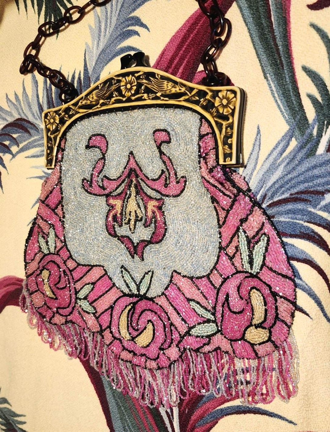 Rare Deco BIRDS Celluloid Frame Beaded Purse ~1920s Flapper Carved ...