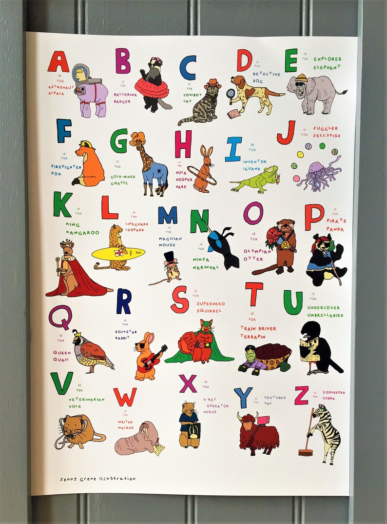 Alphabet Animals and Jobs Poster Children's Decoration - Etsy UK