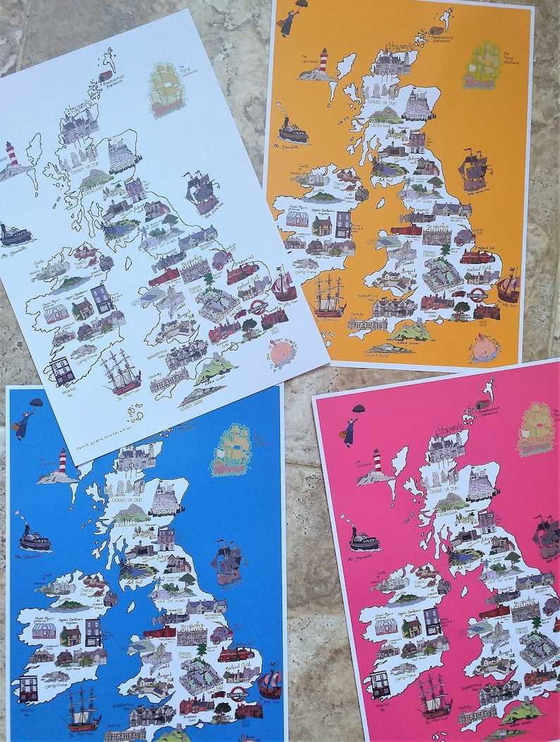 Literary Map of the UK and Ireland Print: Four Colour Options - Etsy UK