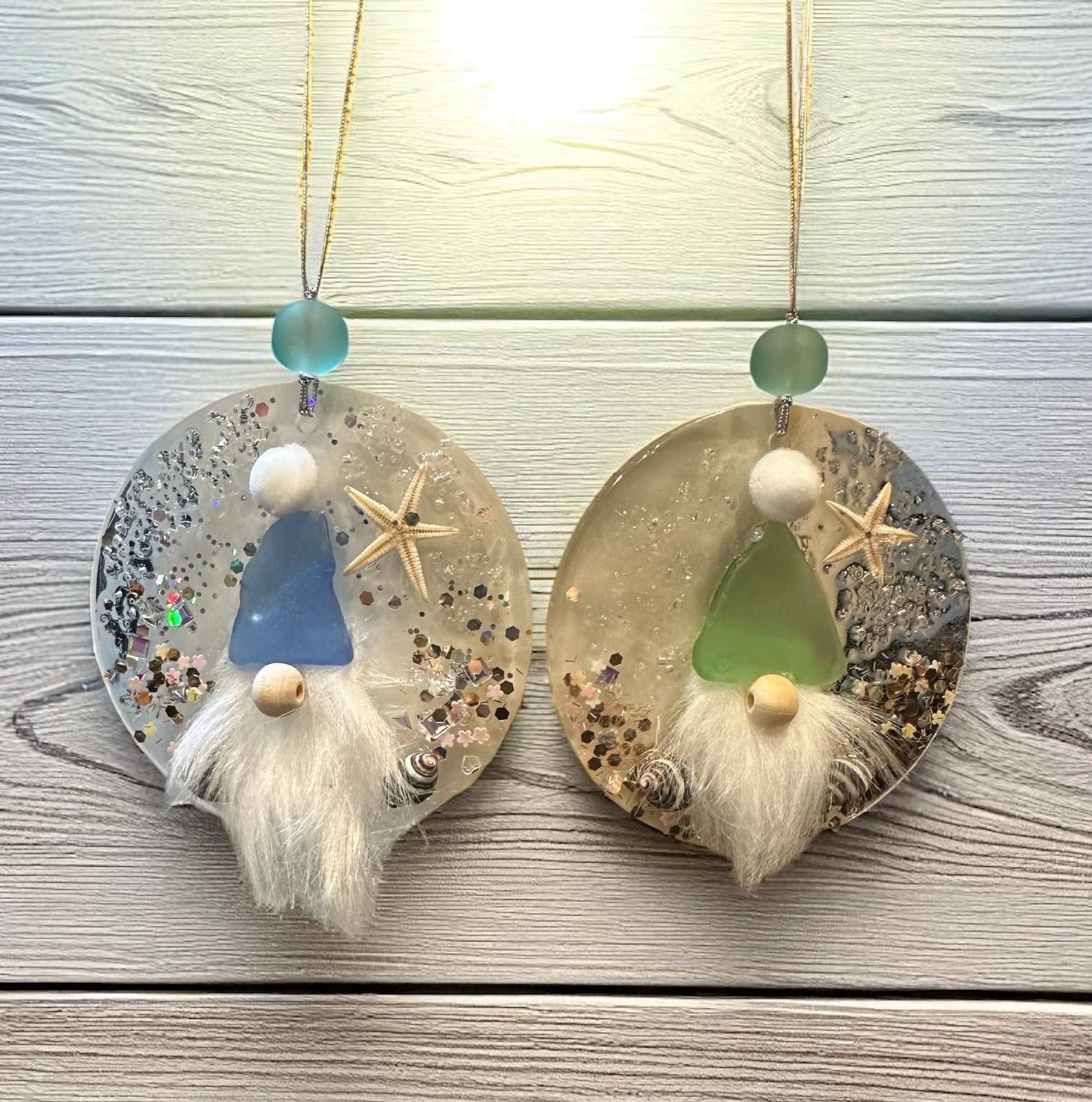 Sea Glass Gnome Ornament, Christmas Gnome, Handmade Gnome, Coastal ...