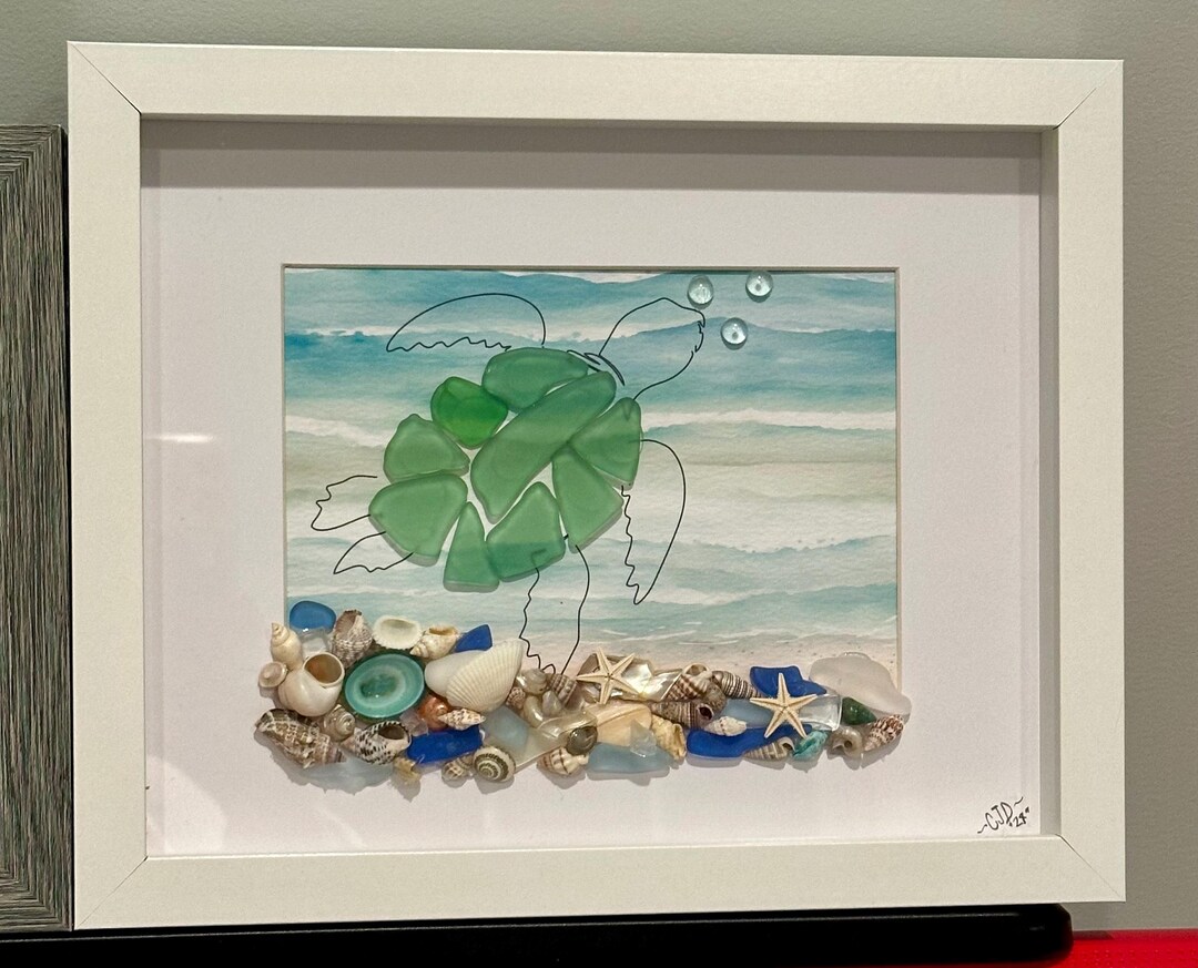 Sea Glass Wall Art, Sea Glass Turtle, Shell Art, Watercolor, Wall Art ...