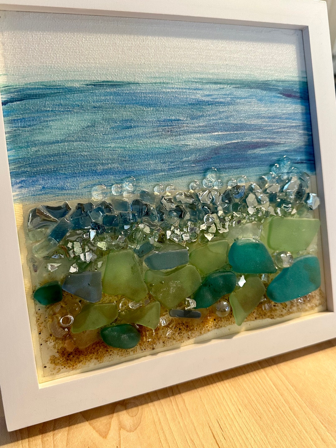 Sea Glass Ocean, Sea Glass Art, Crushed Glass Art, Ocean Decor, Beach ...