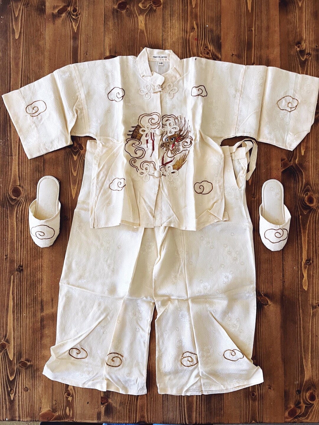 Antique Japanese Silk Child’s Jinbei With Dragon and Cloud Embroidery ...