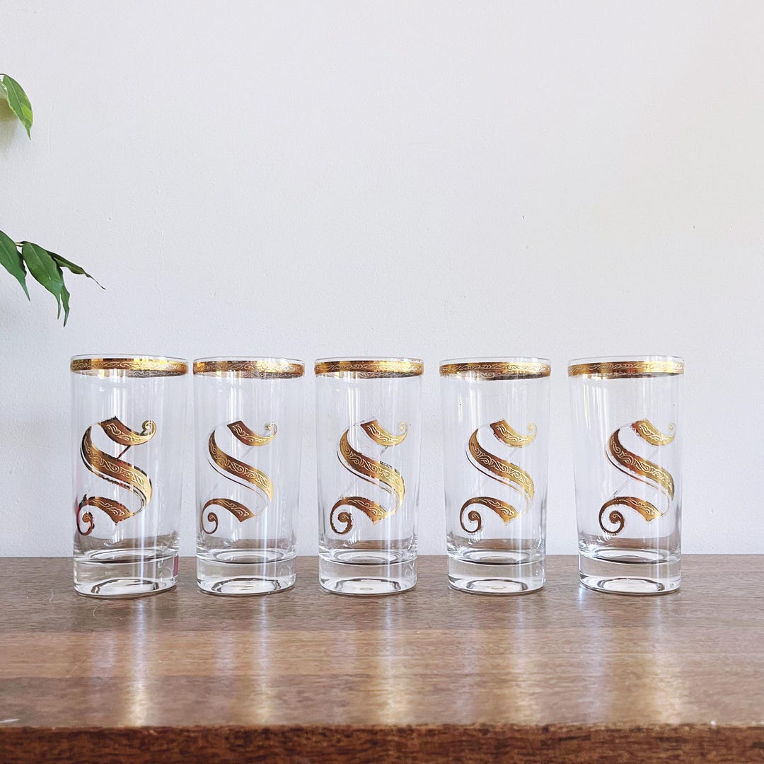 Mid-century Culver Highball Glasses Monogrammed “S” - Set of 5 - Etsy