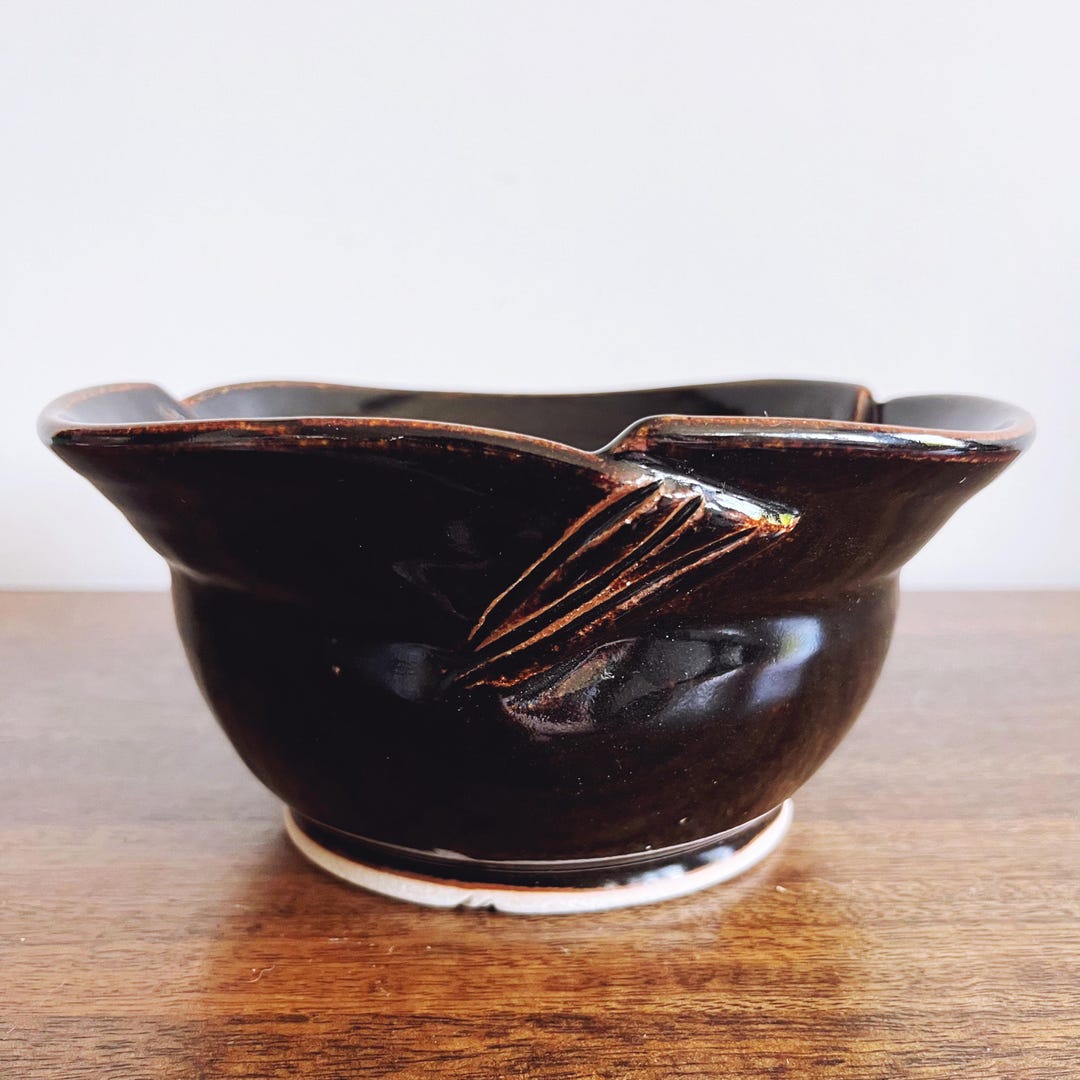 Vintage Brown Glazed Pottery Bowl - Signed Patty C - Etsy
