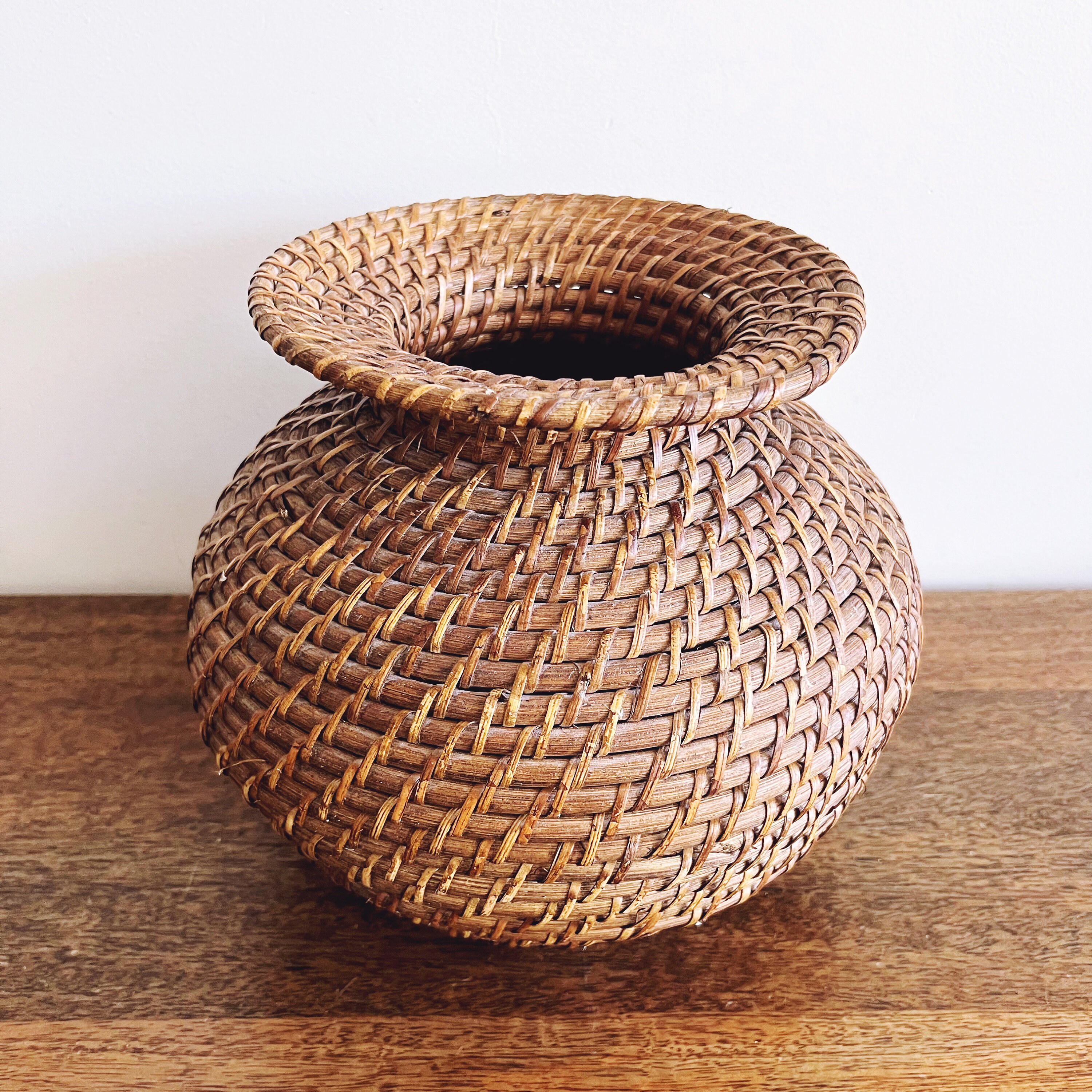 Vintage Filipino Woven Rattan and Wooden Basket - Etsy