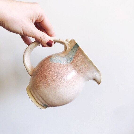 Drink & Barware Vintage Stoneware Pottery Handmade Pink Pitcher ...