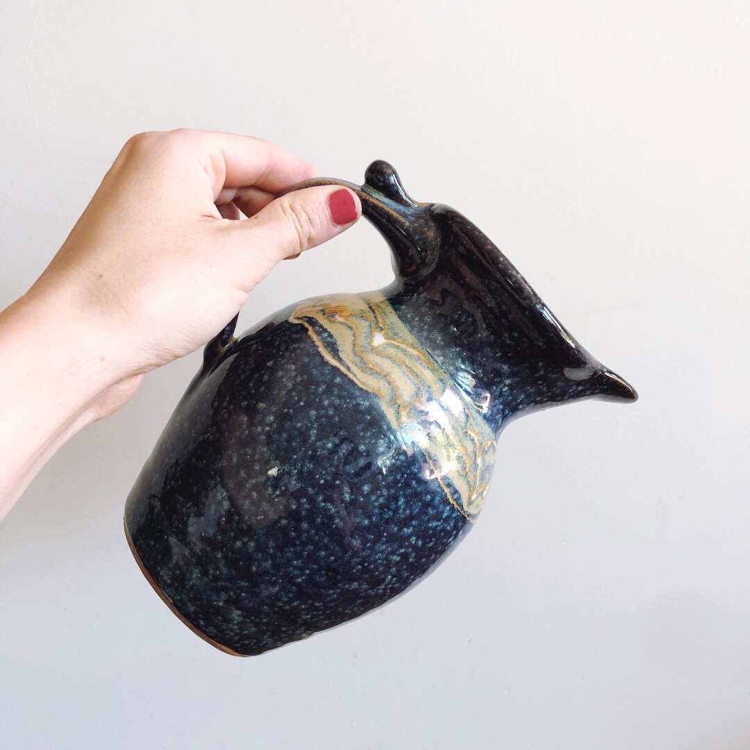 Vintage Signed Studio Pottery Pitcher With Navy Glaze - Etsy
