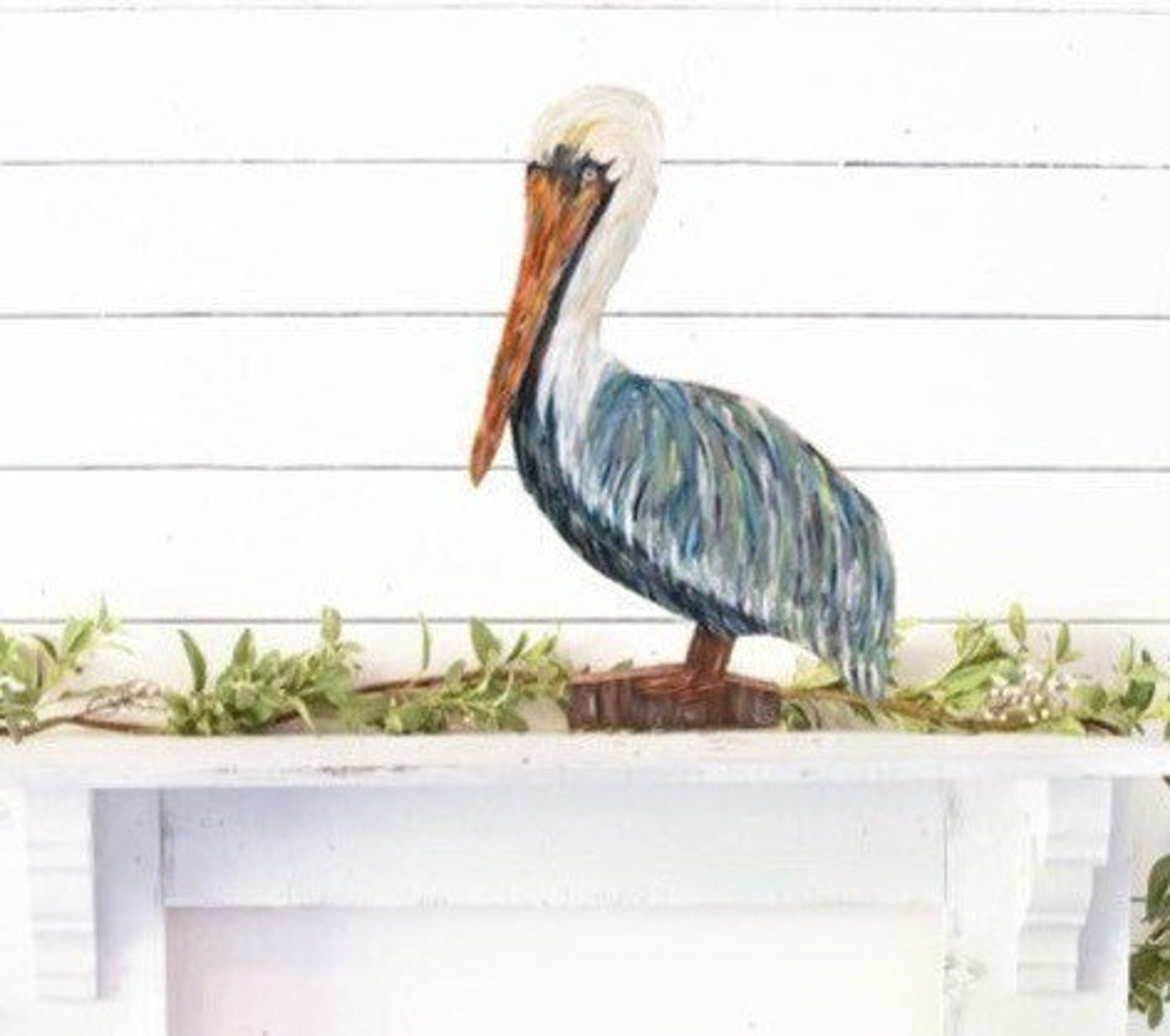 Wooden Hand-painted Pelican coastal Decor Pelican Original - Etsy