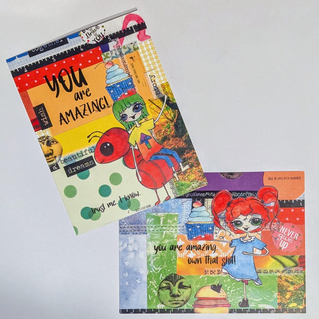 Fun Kids Picnic Postcards Original Art Bright Color Postcrossing Penpal ...