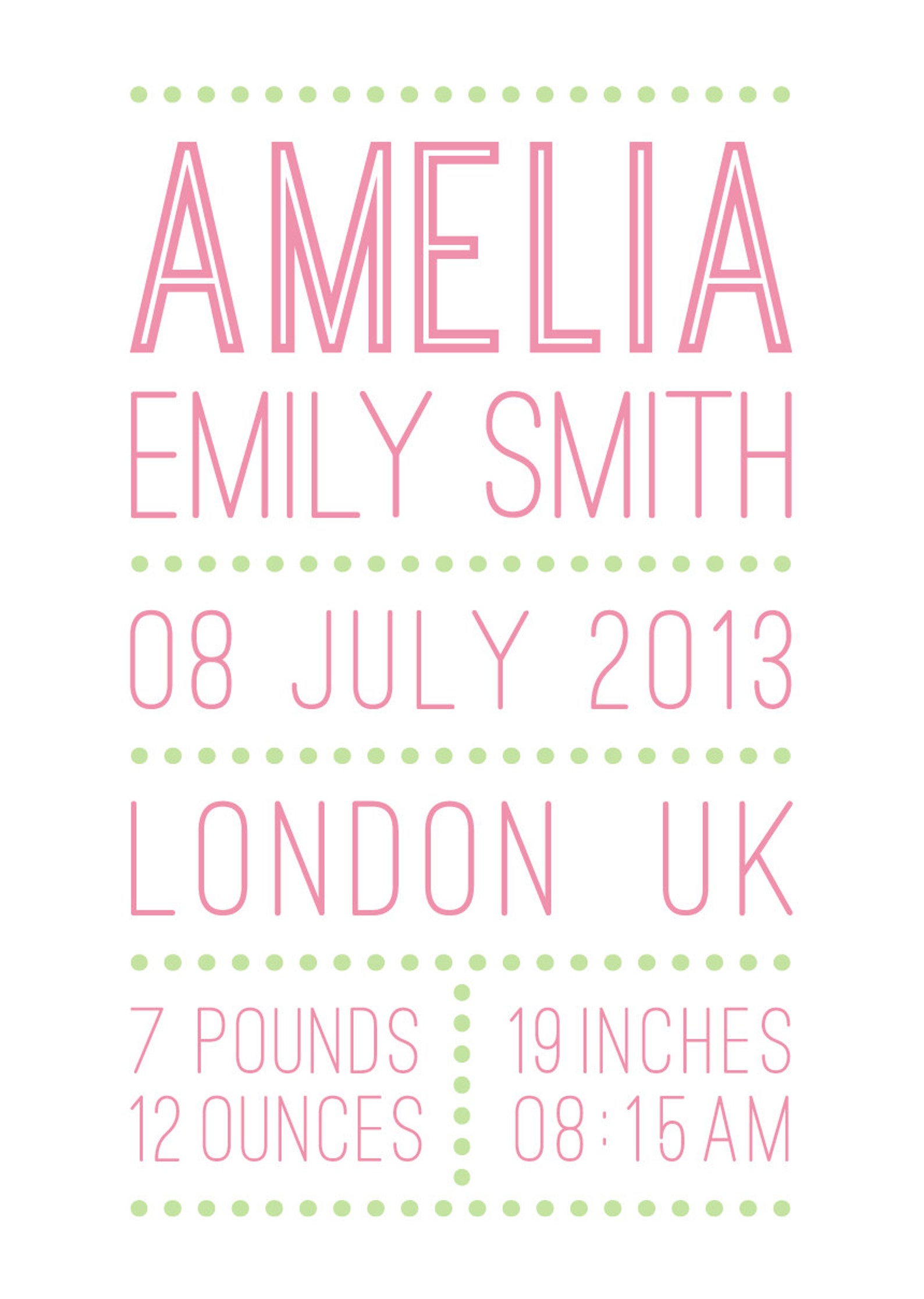 Personalised Name and Date Announcement Baby Girl - Etsy