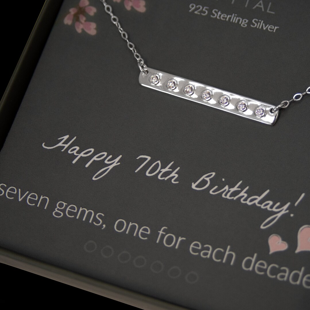 70th Birthday Gifts for Women, 925 Sterling Silver Seven CZ Bar ...