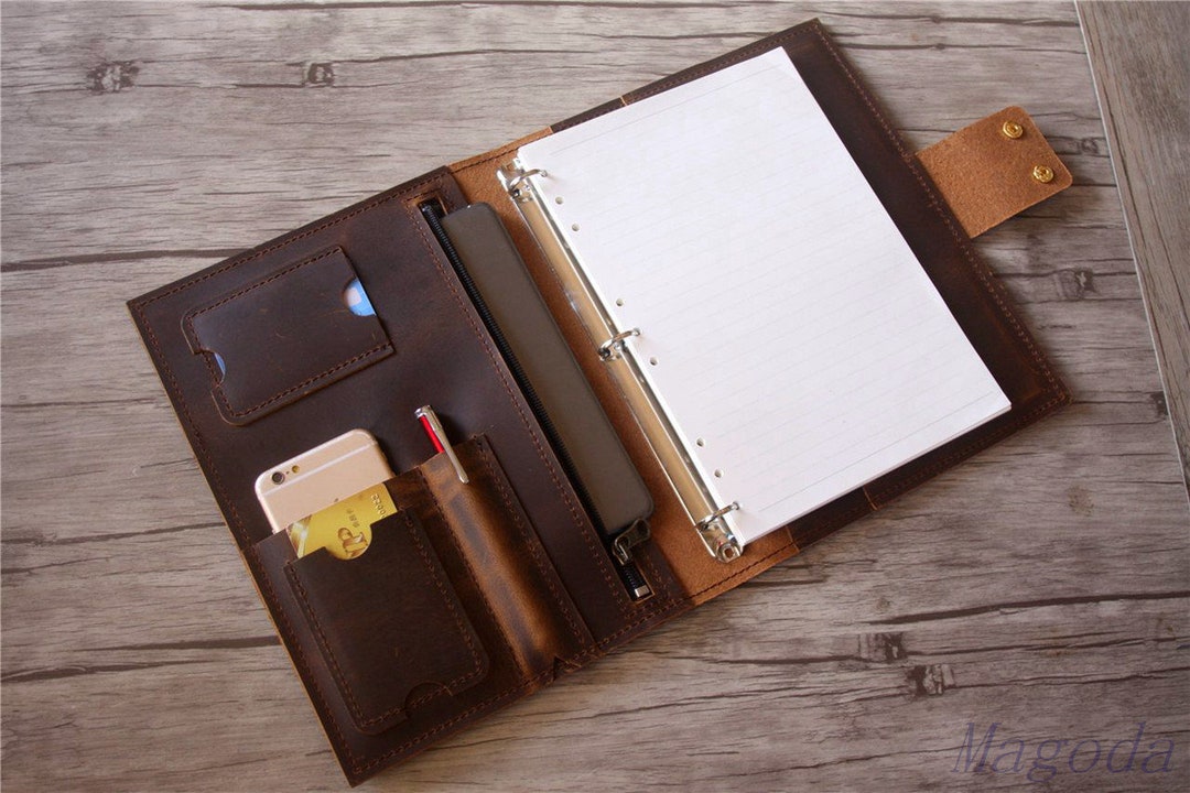 Personalized Leather Portfolio Binder: Handmade Zippered Padfolio - Etsy