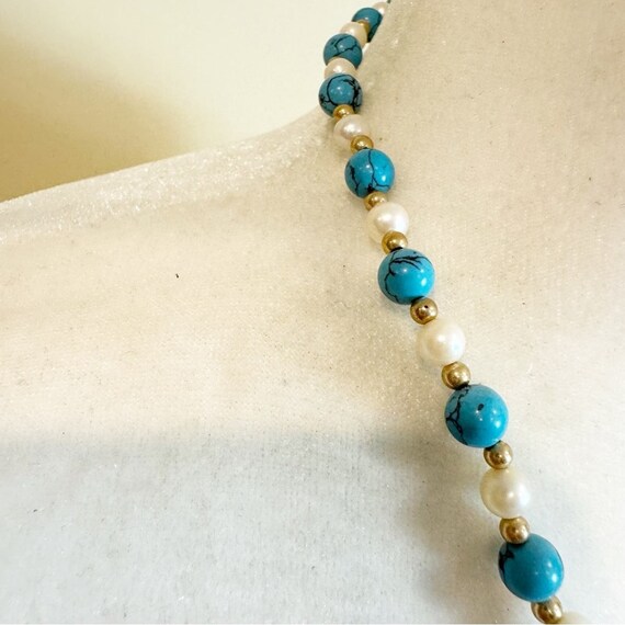 Vintage Turquoise Color Beads Pearl Beaded Necklace Gem