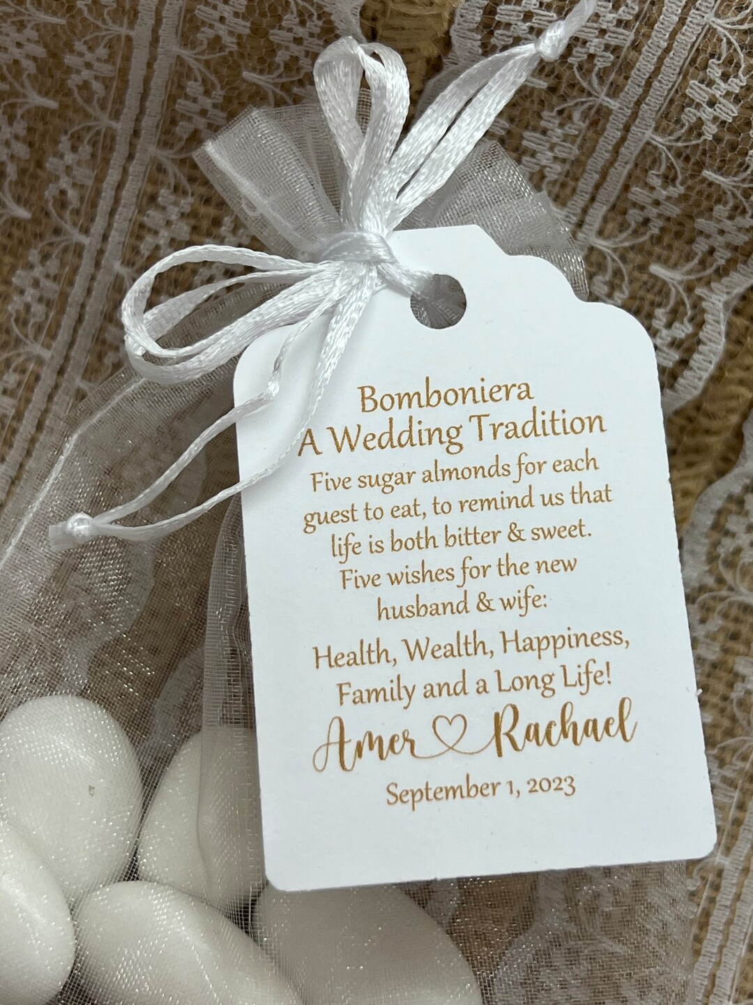Jordan Almond Favor TAGS and BAGS Thank You Tags Koufeta Favor Wedding ...