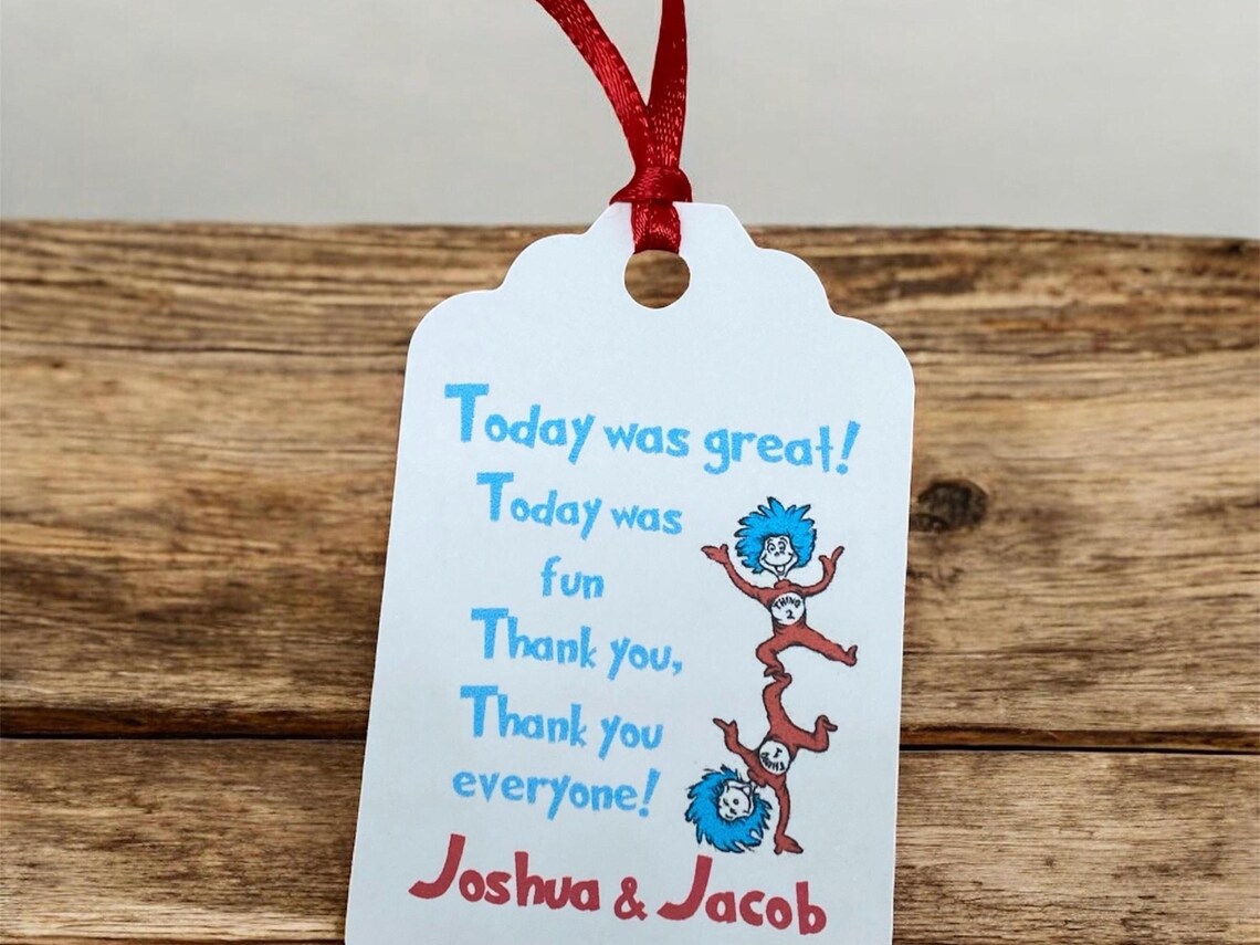 Dr Seuss Tags, Thing 1 Thing 2 Tags, Dr Seuss Favor Tags 2.5lx1.8w ...