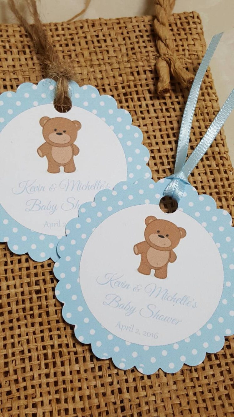 Teddy Bear Tags 2.5'' Baby Boy Shower Tags Thank | Etsy