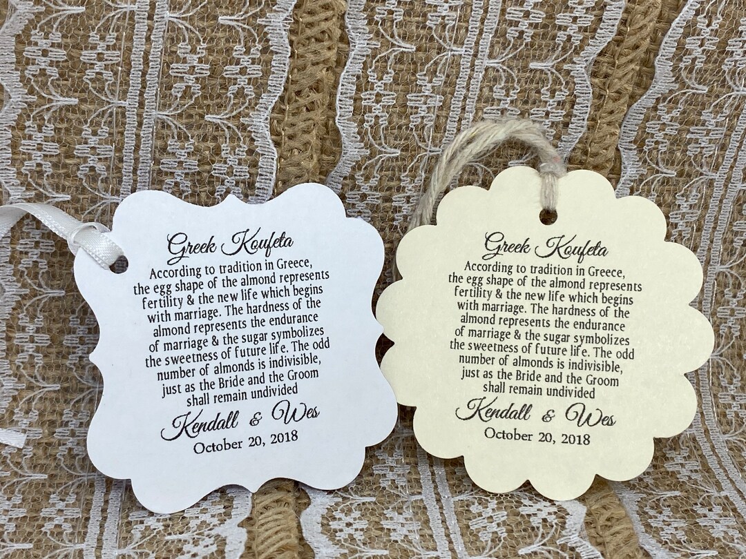 Greek Tags, Wedding Tags, Thank You Tags, Gift Tags, Jordan Almond ...