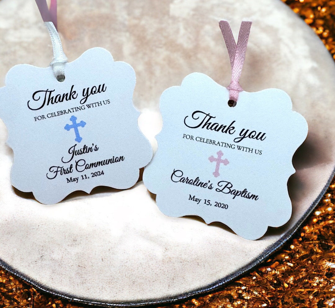 Baptism or First Communion Tags, Personalized Favor Tags, Thank You ...