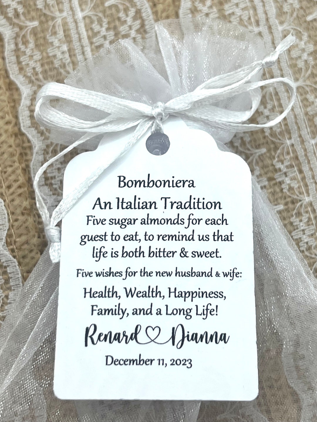 Jordan Almond Favor TAGS, Wedding Tags, Five Wishes Poem, Koufeta Tags ...