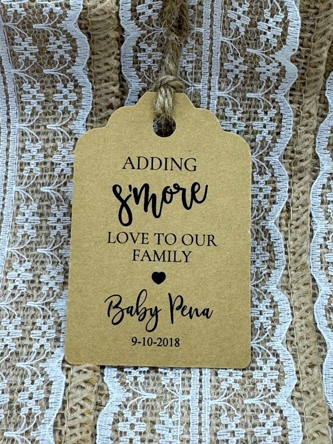 Adding S'more Love to Our Family Tag, Pink or Blue Heart, Baby Shower ...