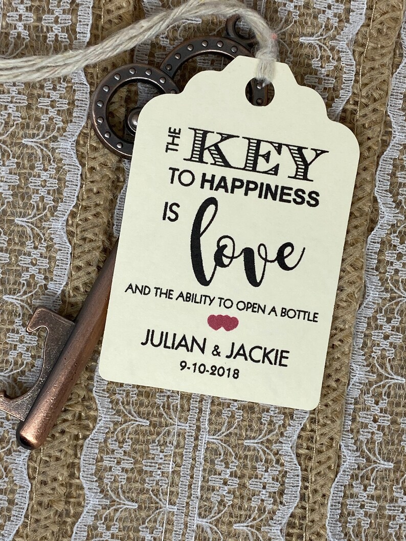 Key Bottle Opener, the Key to Happiness is Love Favor Tags, Skeleton ...
