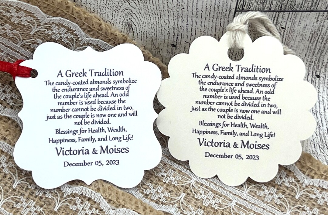 Greek Tradition Favor Tags, Wedding Tags, Thank You Tags, Boubounieres ...