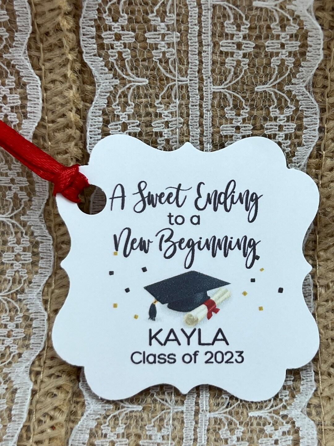 Graduation Favor Tags, Sweet Ending to a New Beginning Graduation Tags ...