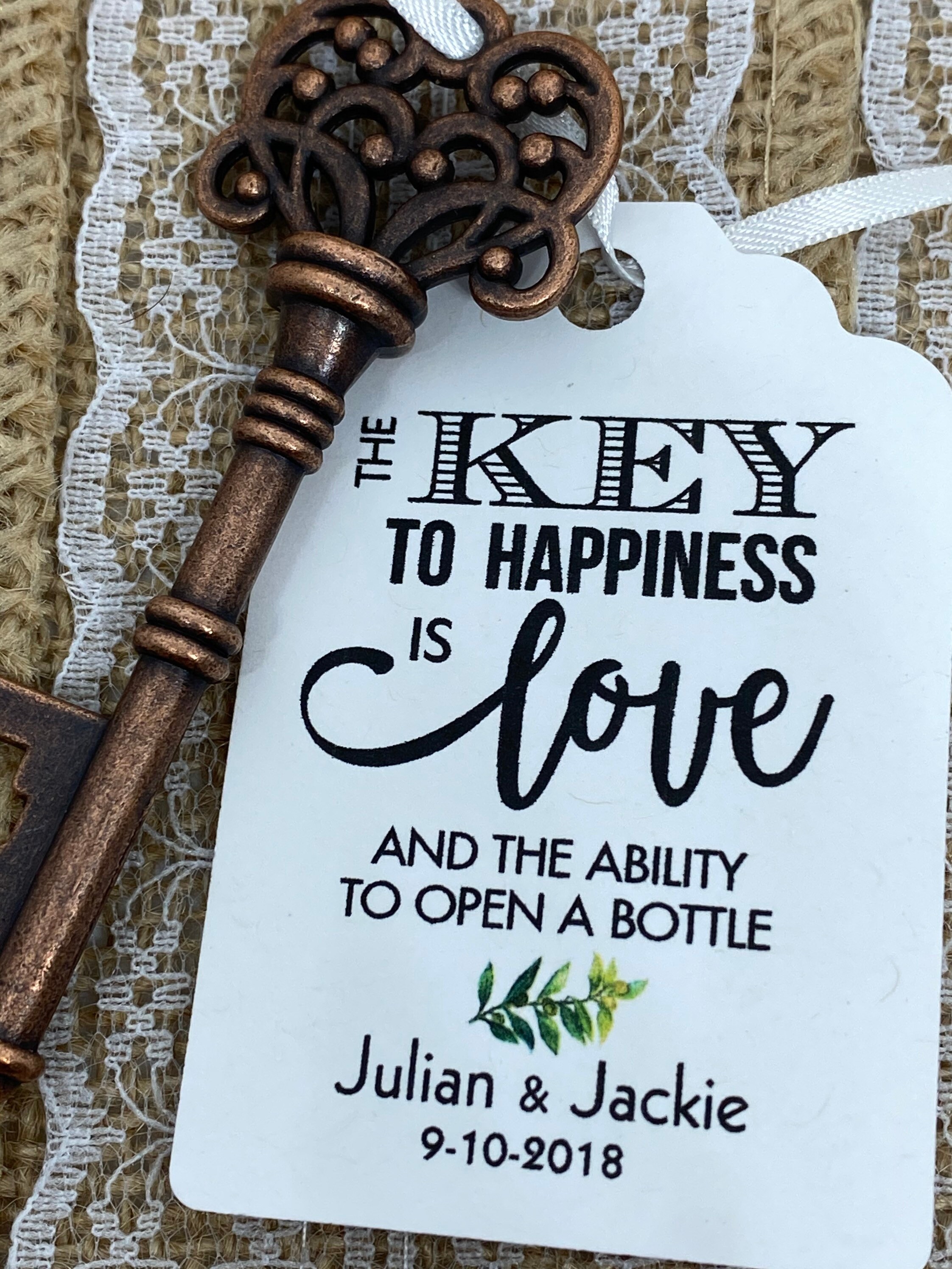 Key Bottle Openers AND Tags, Skeleton Key Favors, Key to Happiness Tags ...