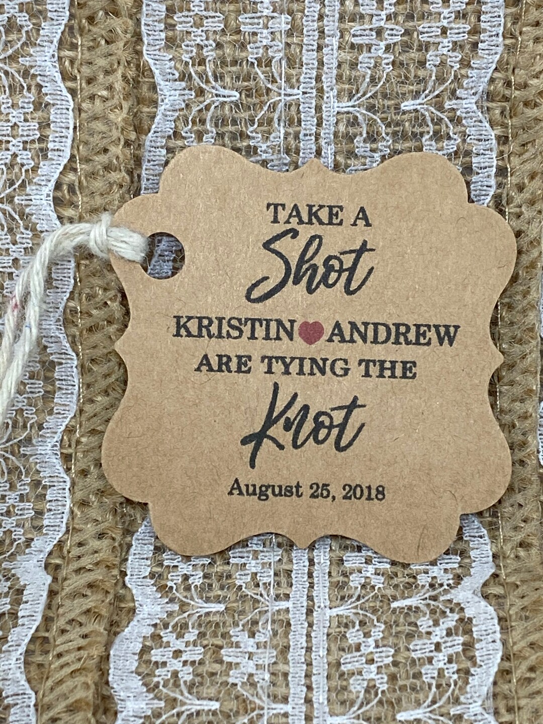Shot Favor Tags, Wedding Tags, Take a Shot We Tied the Knot, Thank You ...