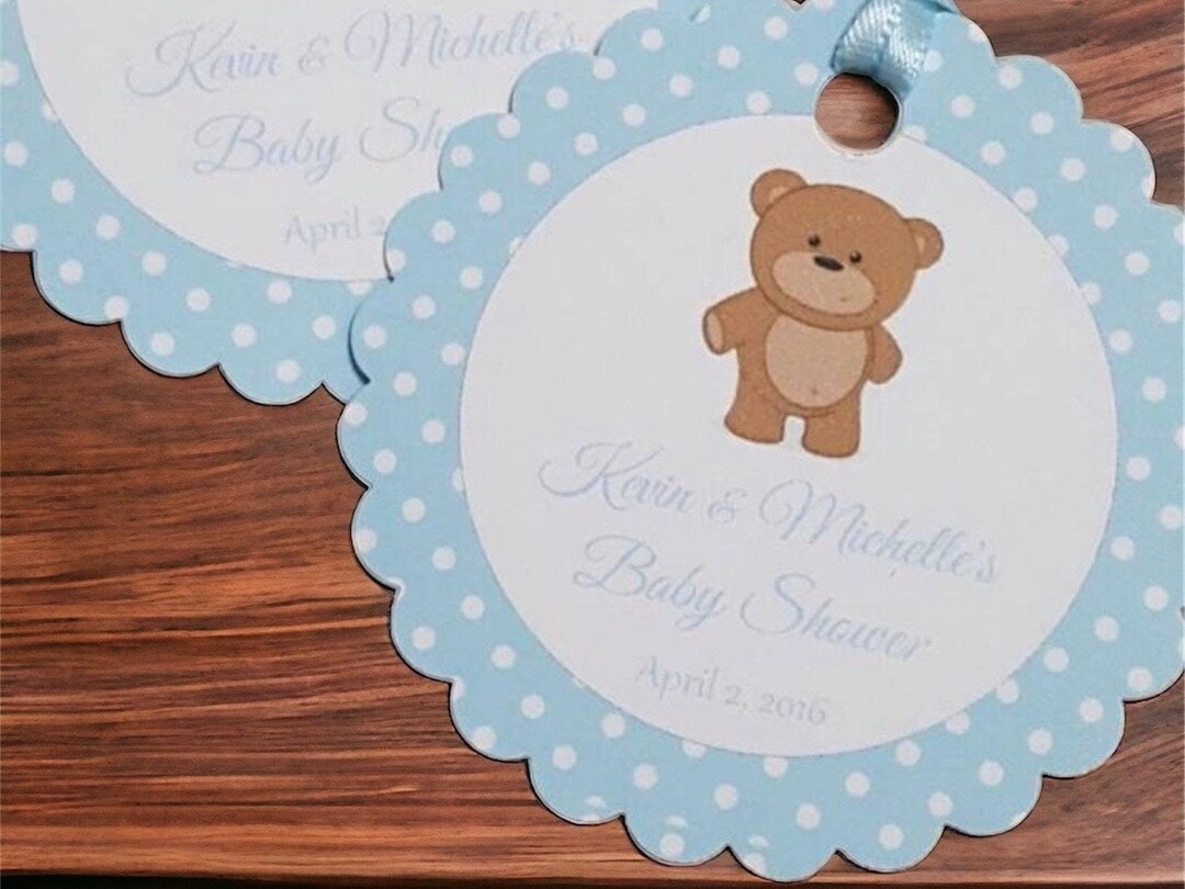 Teddy Bear Tags, 2.5'', Baby Boy Shower Tags, Thank You Tags, Favor ...