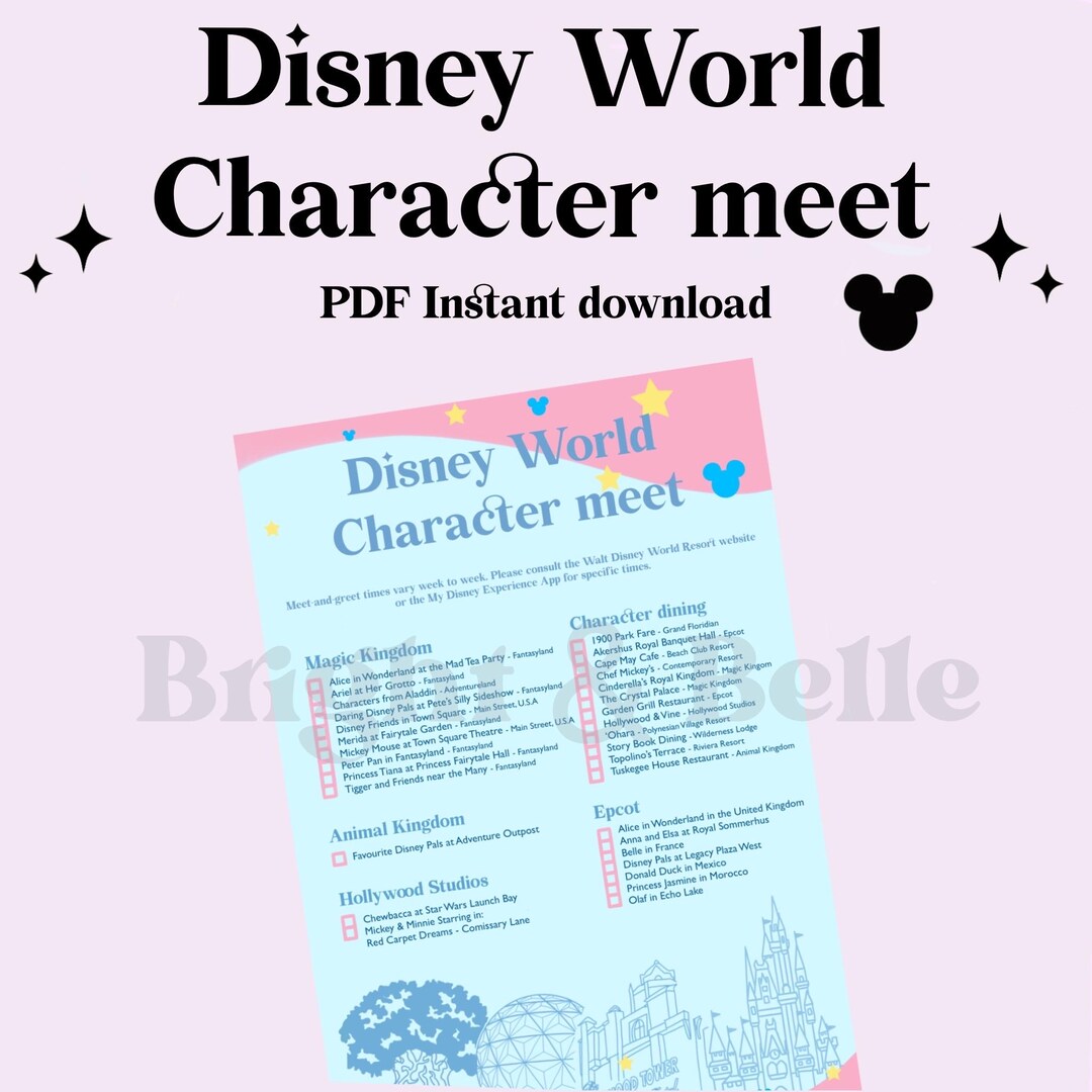 Walt Disney World Character Meet and Greet Dining Checklist INSTANT ...