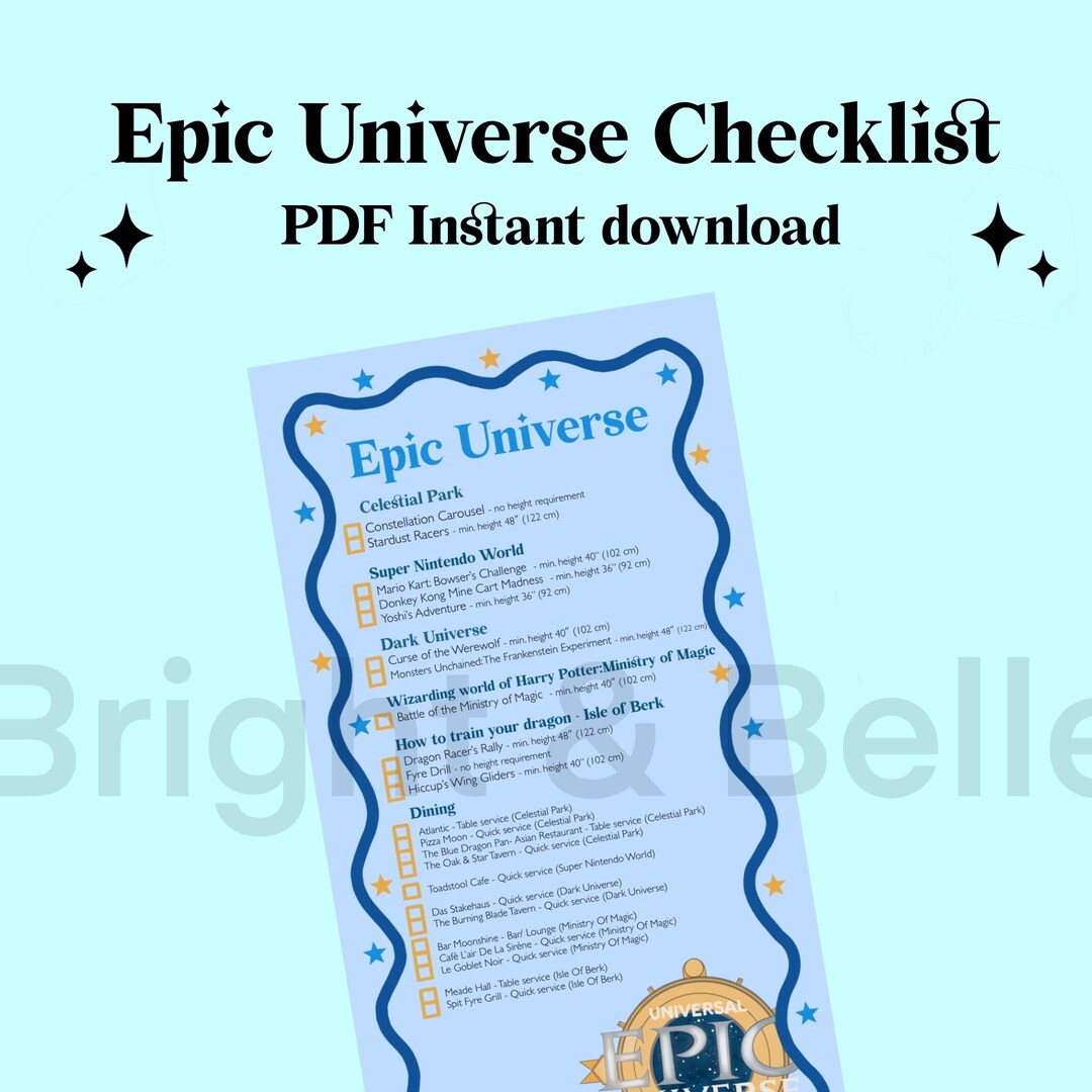 Universal Epic Universe Checklists INSTANT DOWNLOAD PDF File - Epic ...