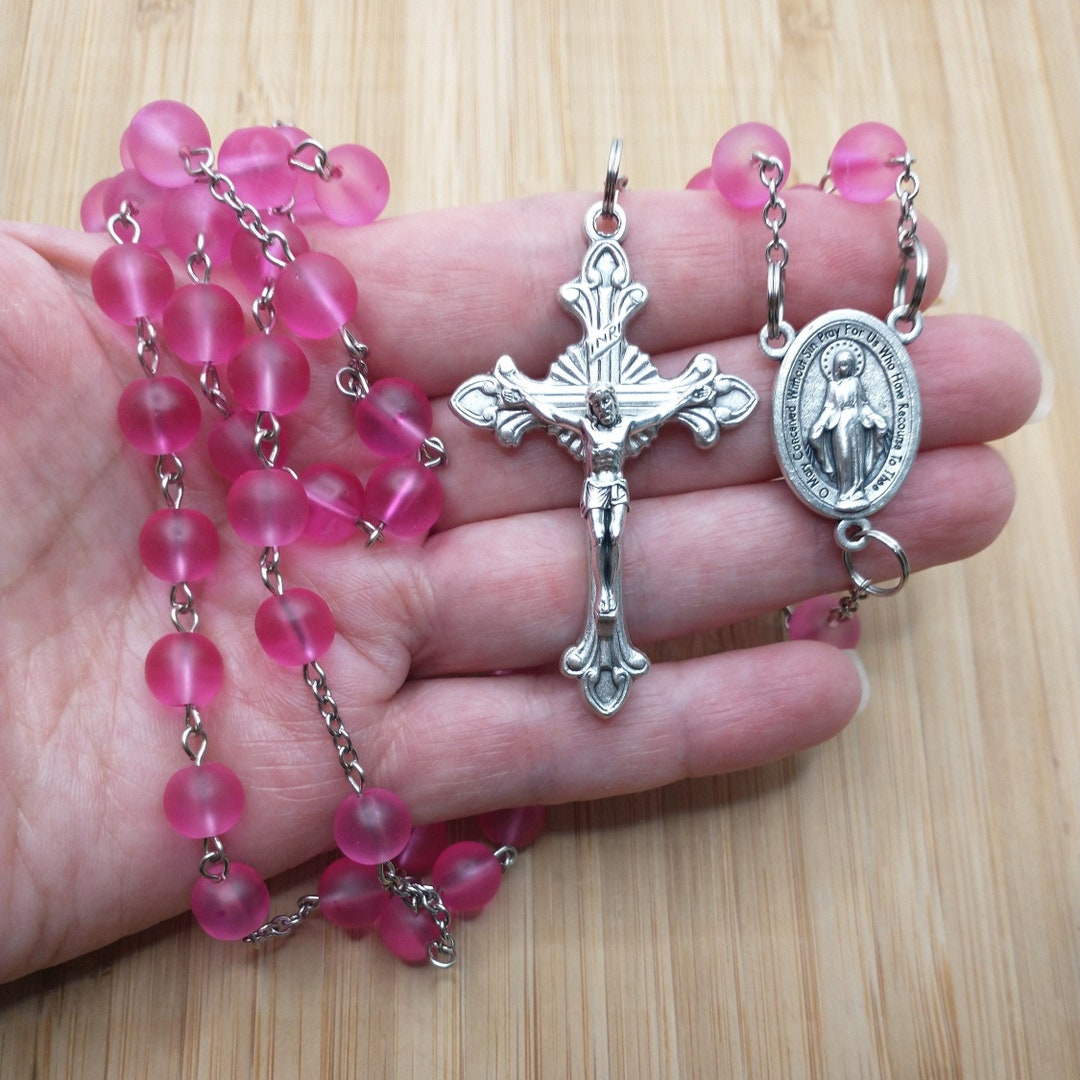 Light Bright Pink, Miraculous Medal Rosary - Etsy
