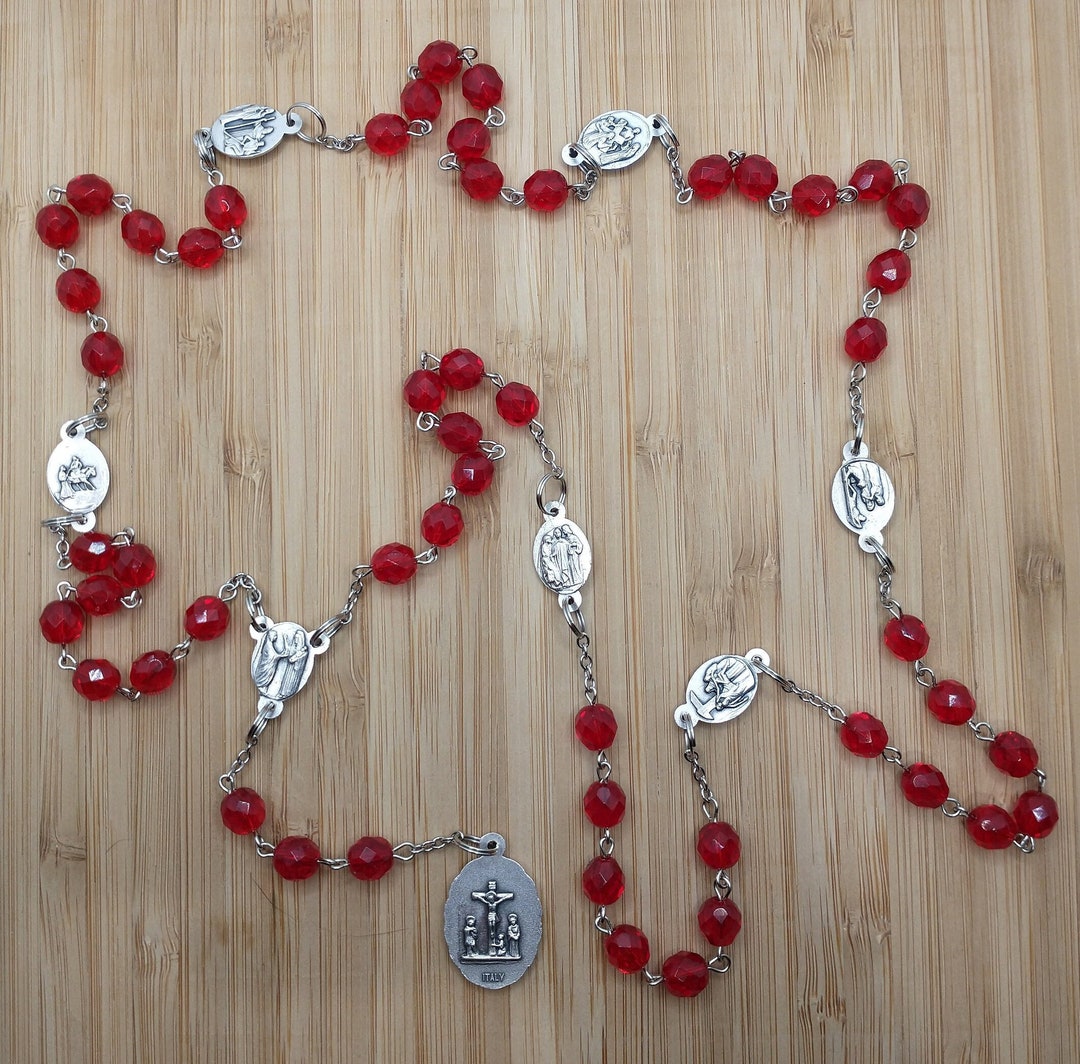 Seven Sorrows of Mary Rosary With Bright Red Beads - Etsy