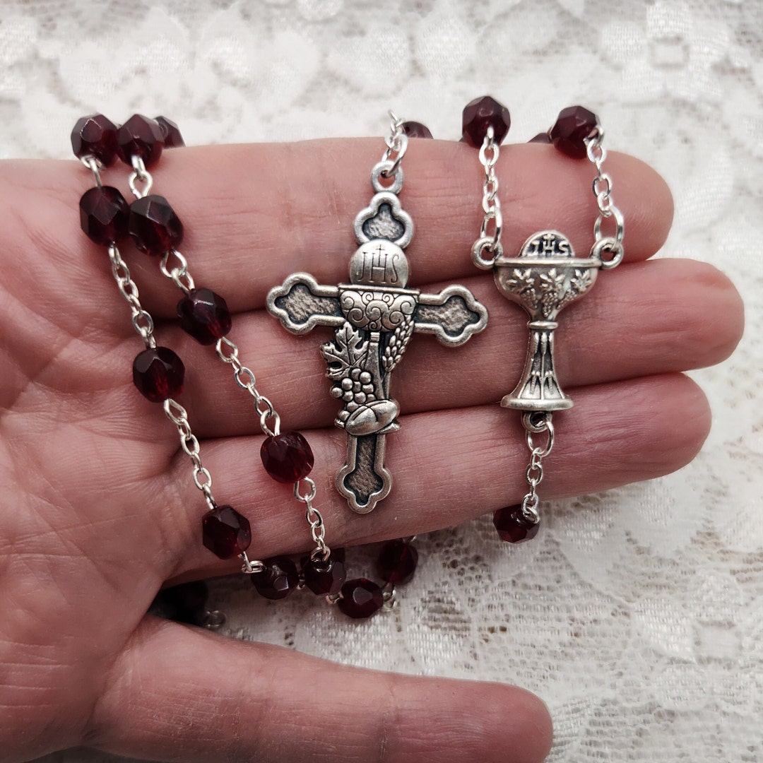 Holy Eucharist, Red Rosary - Etsy