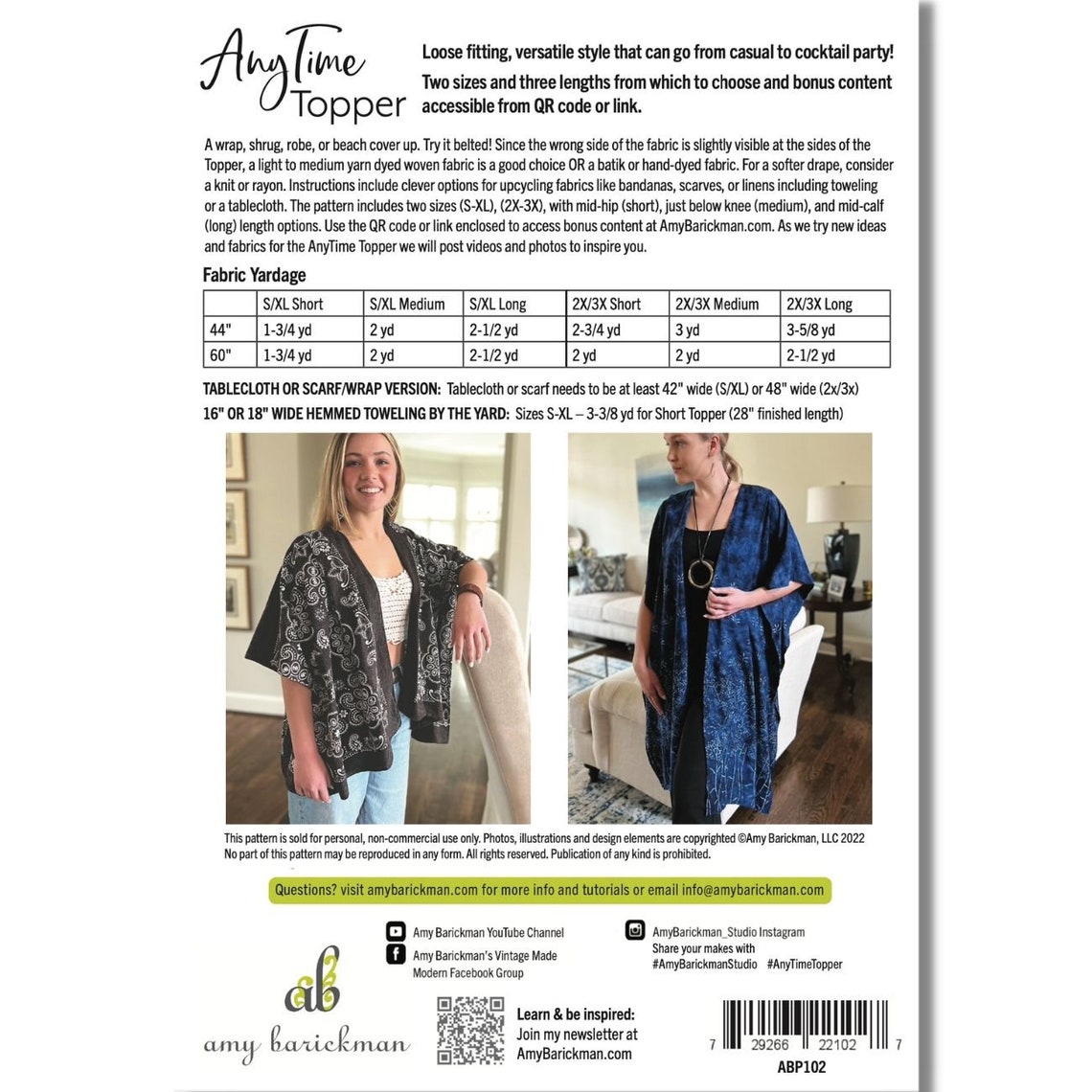 Anytime Topper, Instant Downloadable Sewing Pattern, by Amy Barickman ...