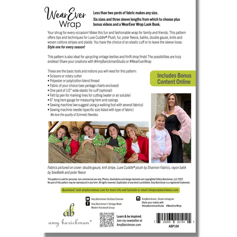 Wearever Wrap, Instant Downloadable Sewing Pattern, by Amy Barickman, a ...
