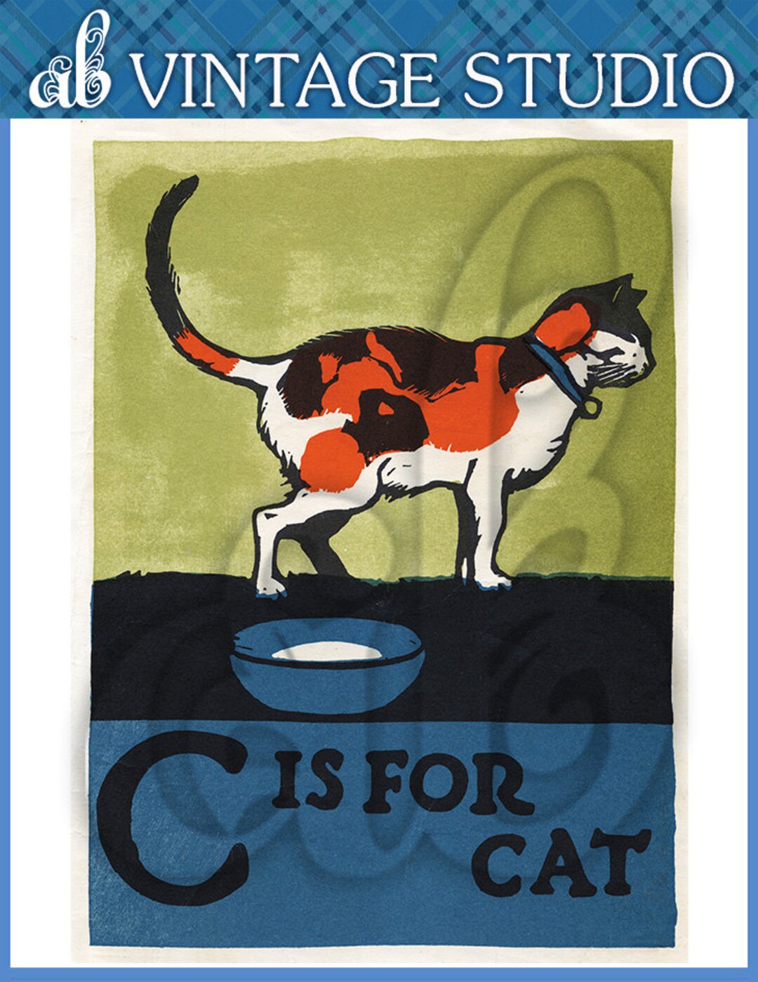Vintage Digital Image of C is for Cat Alphabet Card Featuring - Etsy