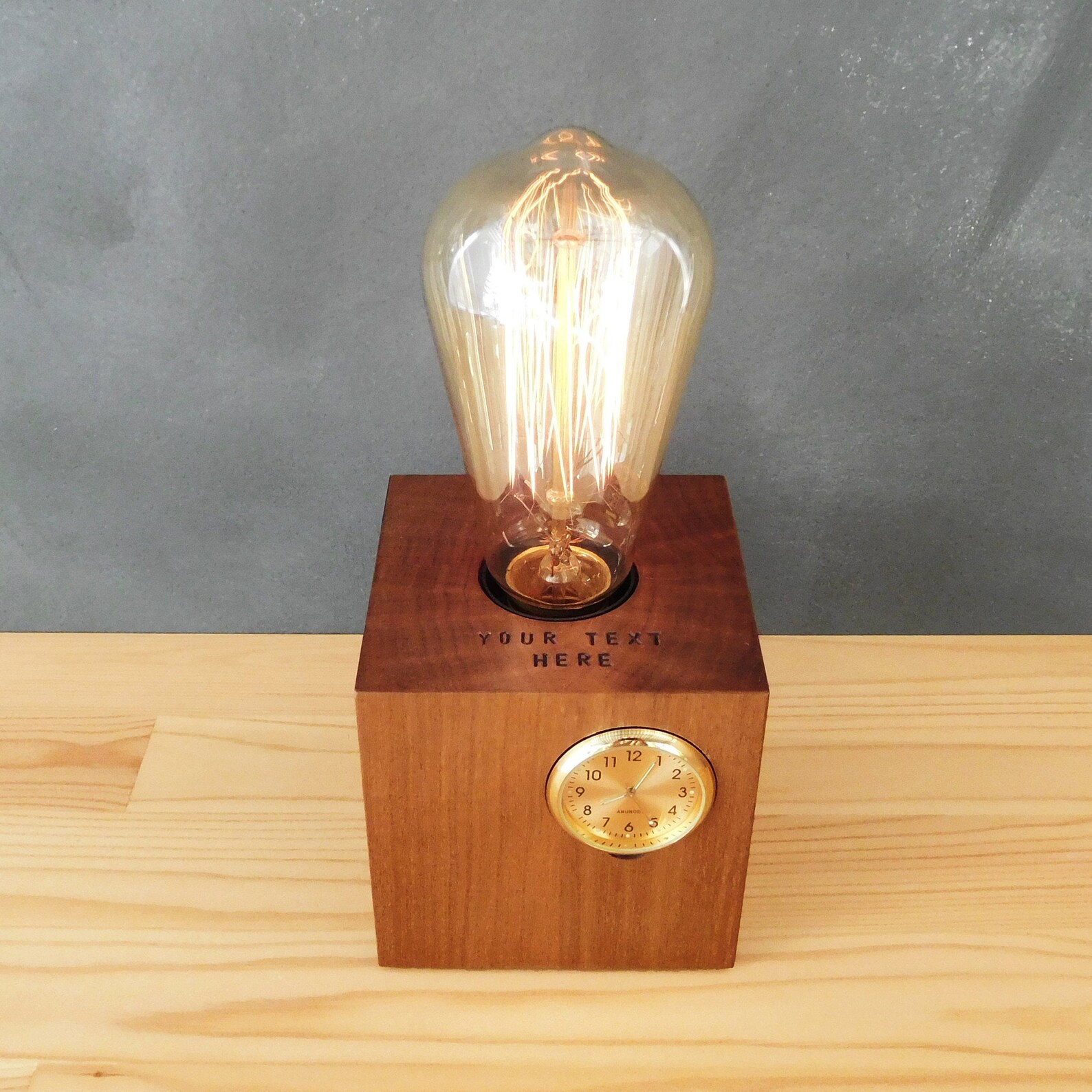 Wooden Table Lamp With Clock Small Mid Century Nightstand | Etsy