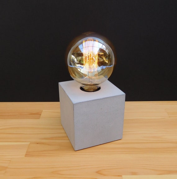 Concrete Table Lamp Base Modern Edison Nightstand Cube Lamp | Etsy