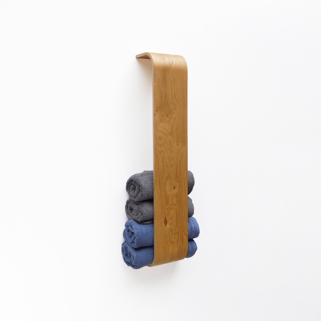 Modern Bath Towel Holder, Wall Mounted Large Wooden Bathroom Towel Rack ...